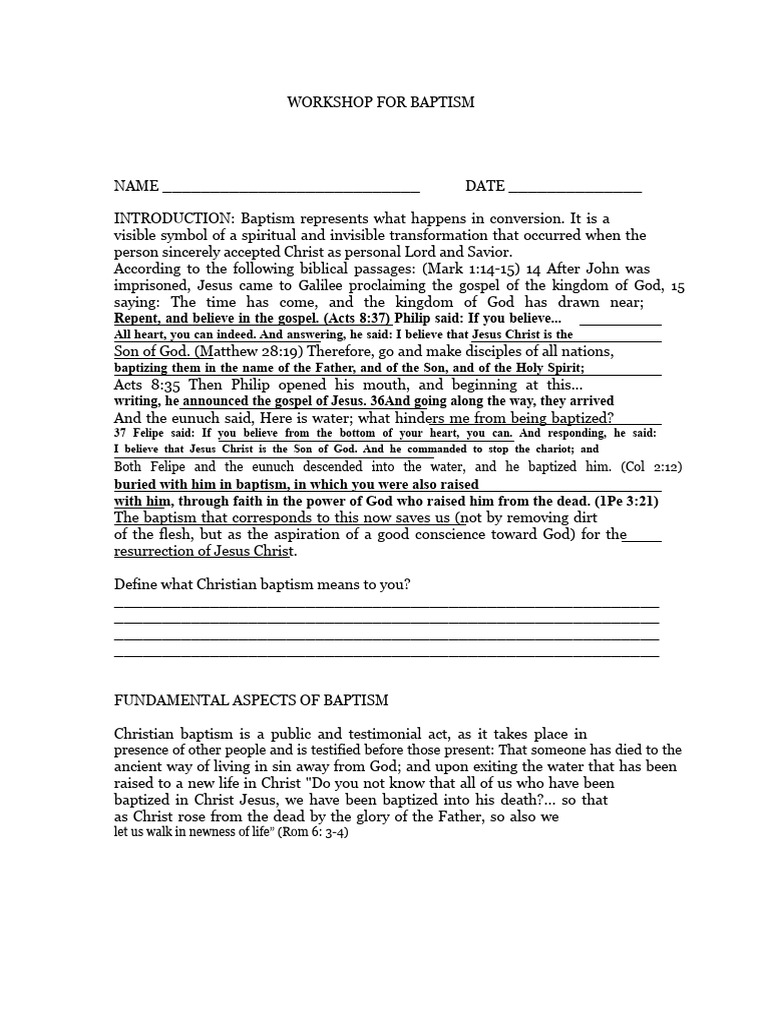 Workshop for Baptism | PDF | Baptism | Jesus