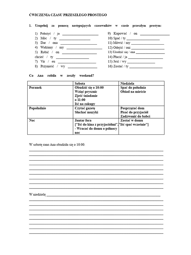 Ćwiczenia Z Czasu Przeszłego Prostego | PDF
