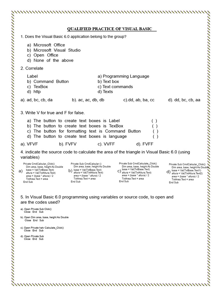 Visual Basic 6.0 Practice Exam Guide | PDF | Computer Programming ...