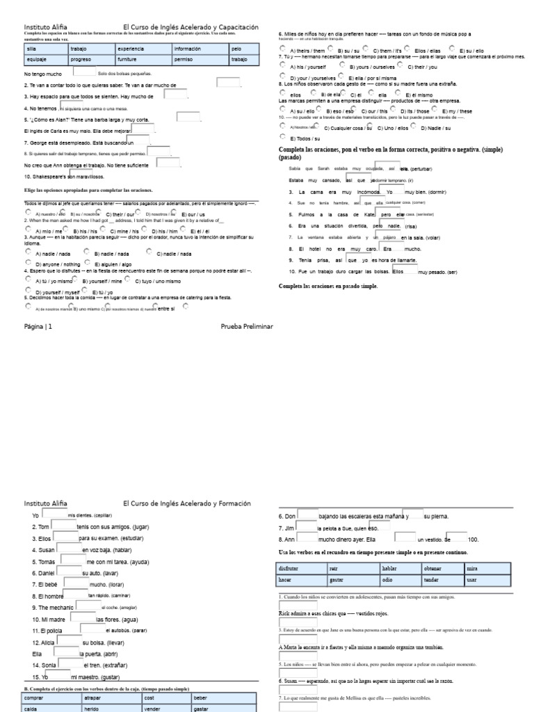 Completa Los Espacios en Blanco Con Las Formas Correctas de Los ...