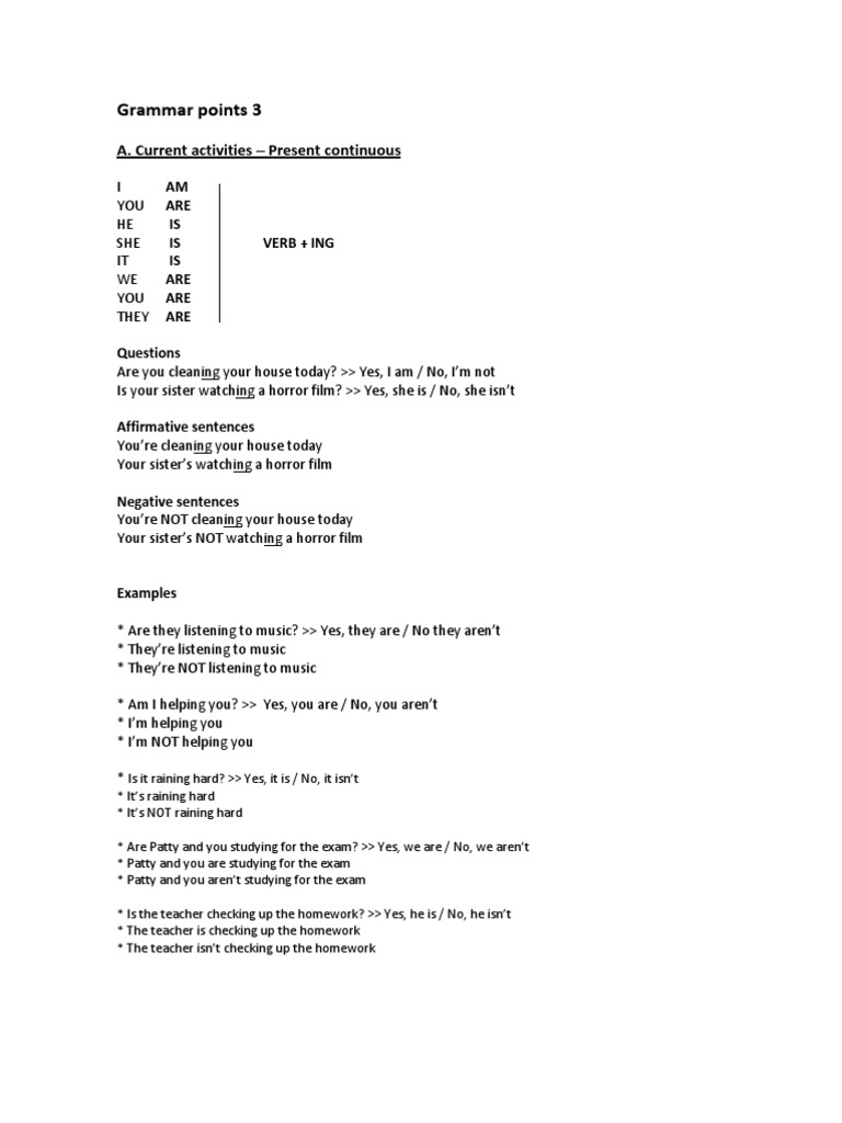 Present Continuous and Nouns Explained | PDF | Grammatical Number | Plural