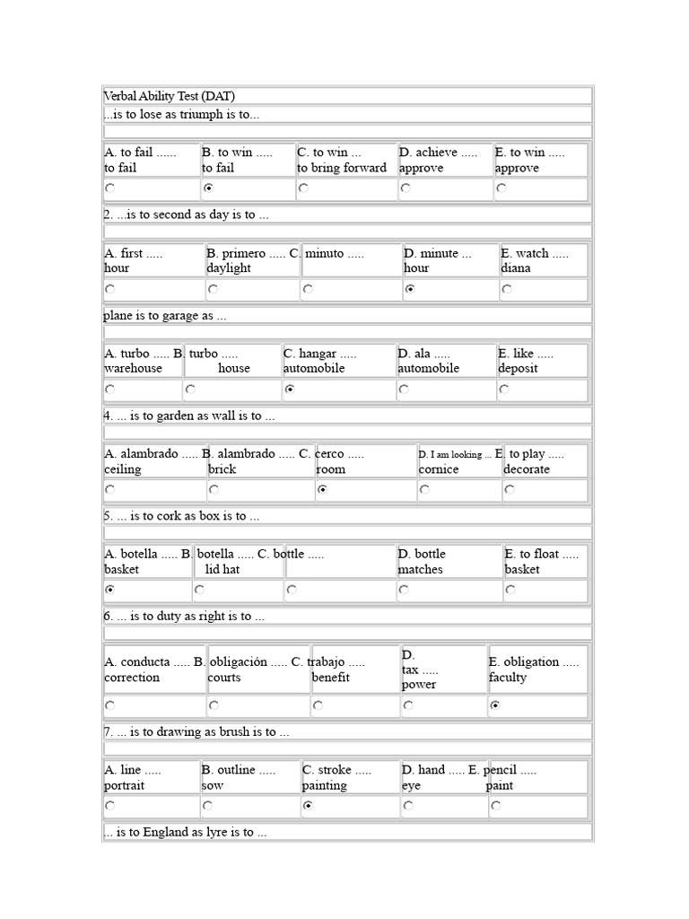 Verbal Skills Test | PDF