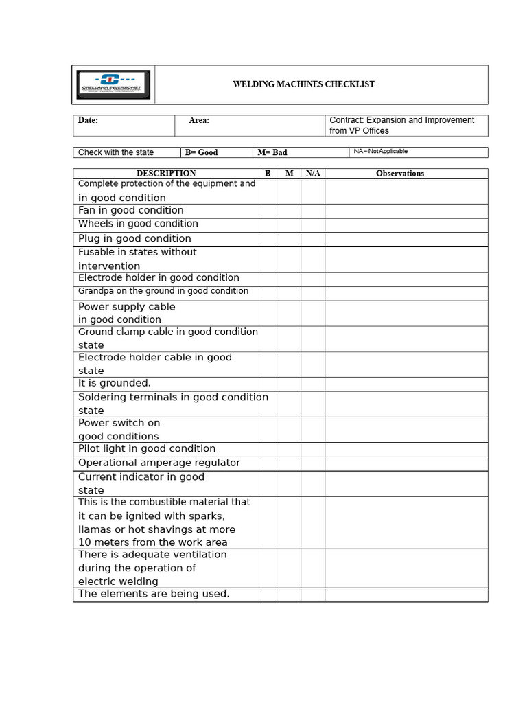 Electric Welder Checklist | PDF