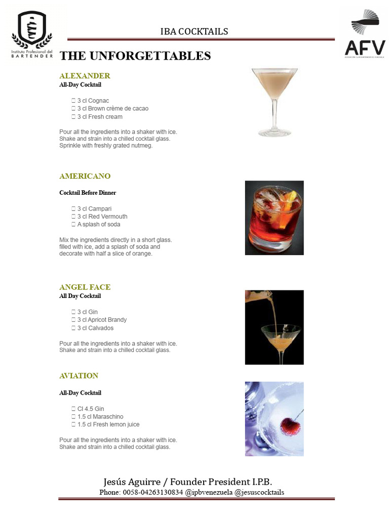 COCKTAILS IBA SPANISH Final PDF | PDF | Martini (Cocktail) | Cocktails