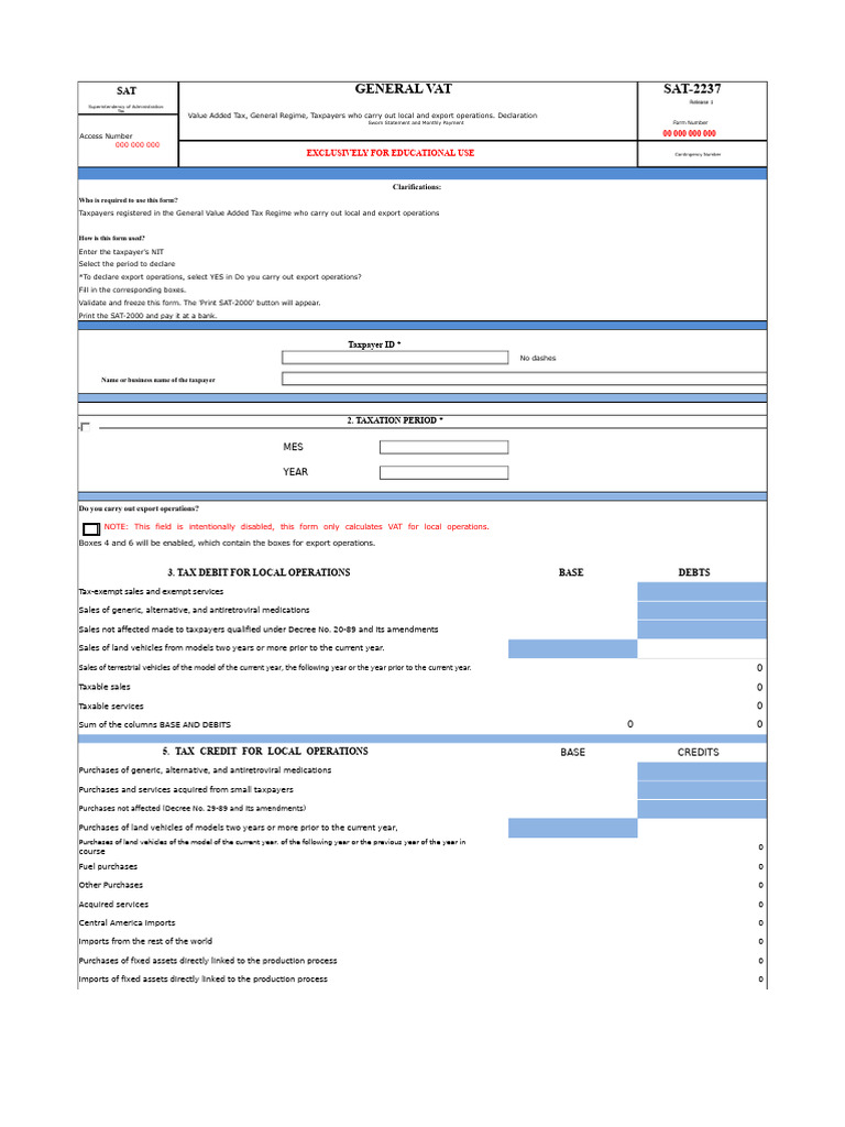 VAT Declaration Form SAT-2237 Guide | PDF | Value Added Tax | Taxes