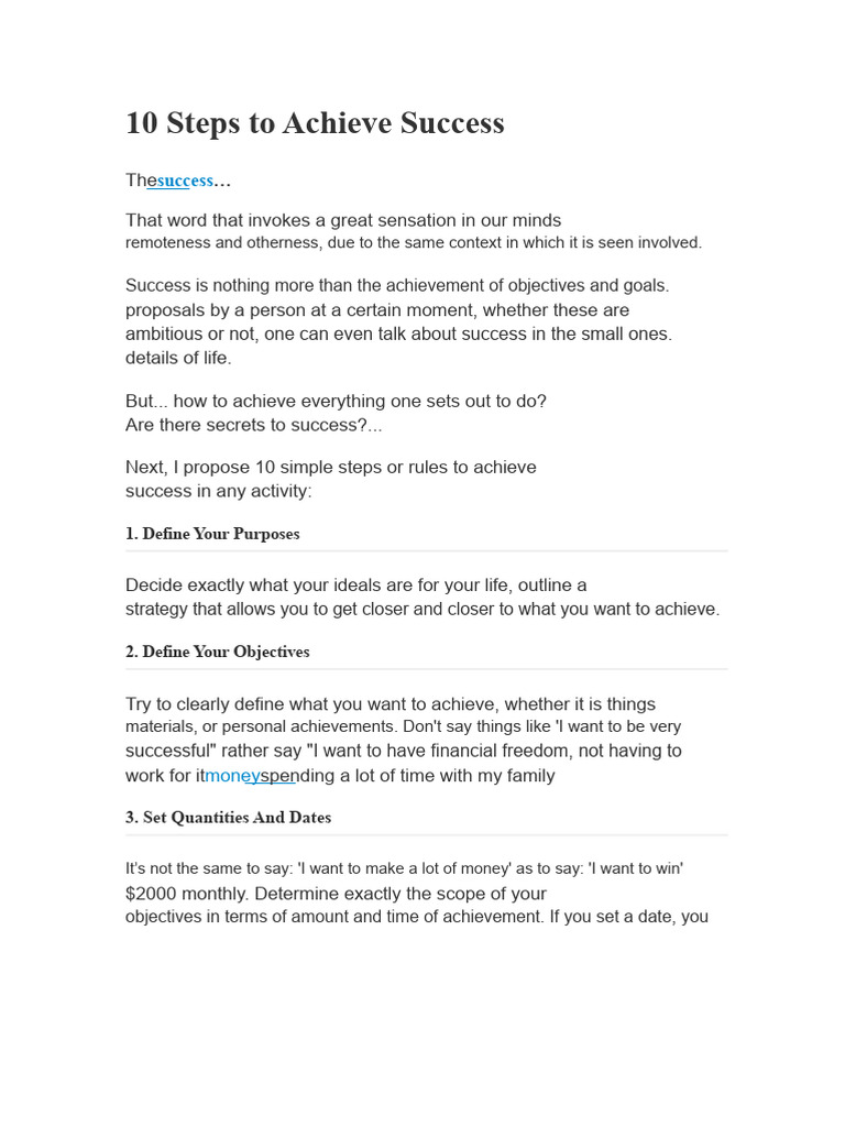 10 Steps To Achieve Success | PDF | Thought | Goal