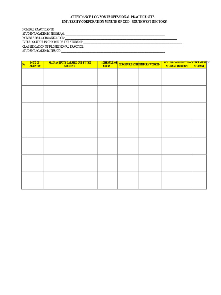 Logbook For The Student's Professional Practice Place | PDF