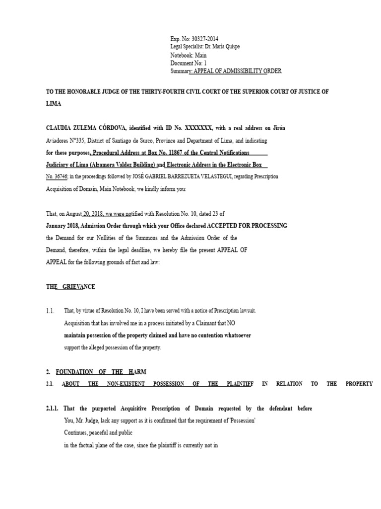 Appeal of Admission Order - CARMEN CALLIRGOS | PDF | Lawsuit | Property
