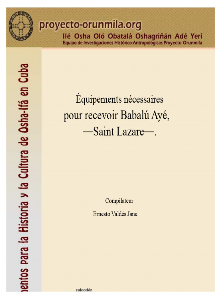 Équipements pour recevoir Babalú Ayé | PDF | sauce | Nourritures