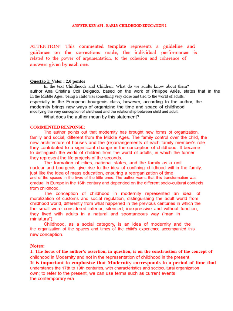 Answer Key AP1 Early Childhood Education 1 Cederj | PDF | Child Care ...