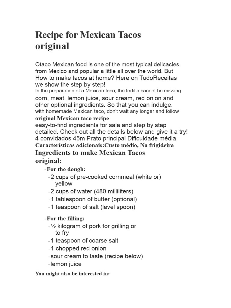 Original Mexican Tacos Recipe | PDF | Taco | Mexican Cuisine
