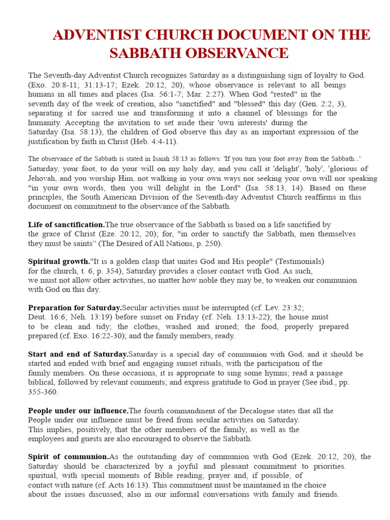 Sabbath Observance Guidelines for Adventists | PDF | Biblical Sabbath ...
