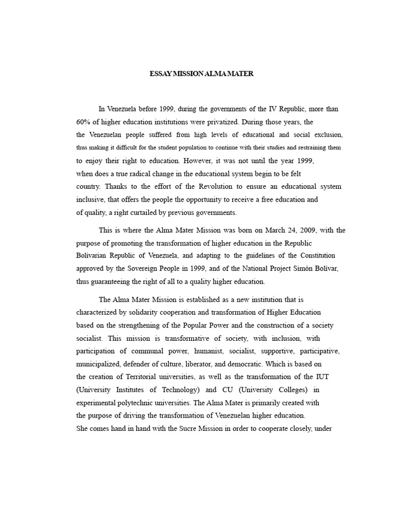 Final Essay Mission Alma Mater | PDF | Venezuela | University