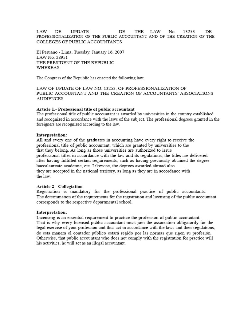 Law of Update of Law No. 13253-28951 With Interpretation | PDF ...