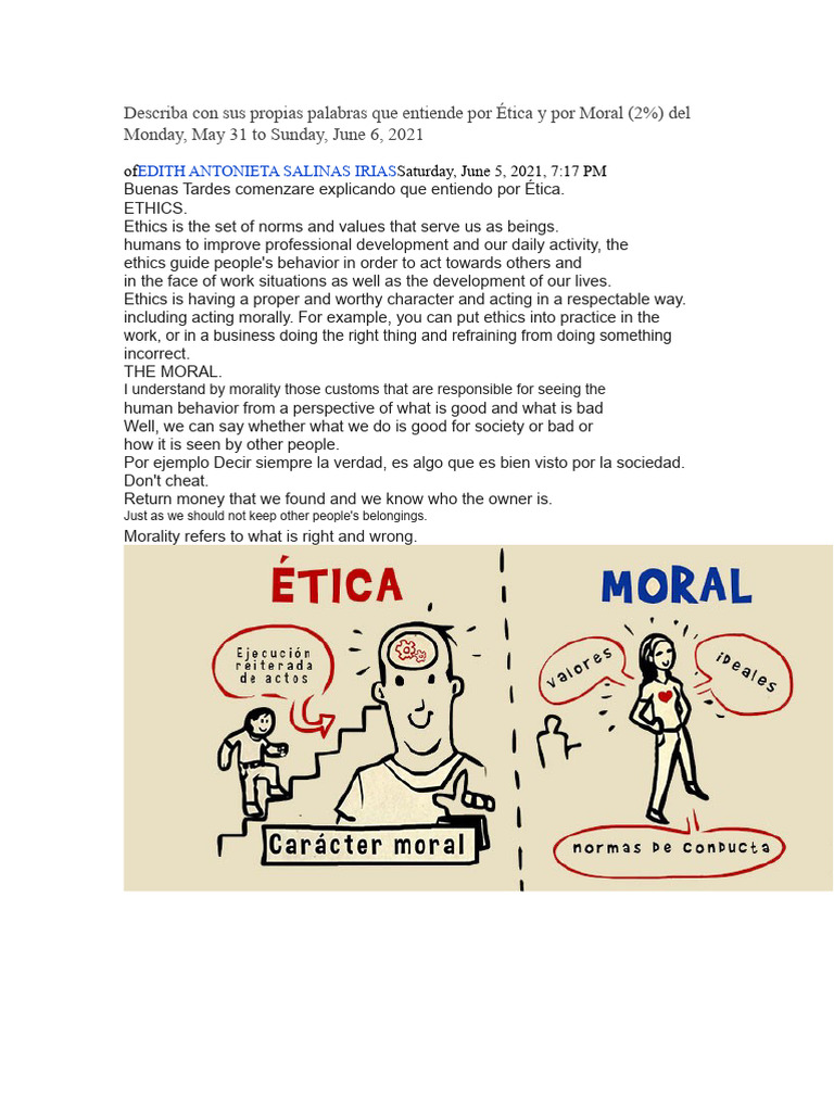 Describe in Your Own Words What You Understand by Ethics and Morality ...