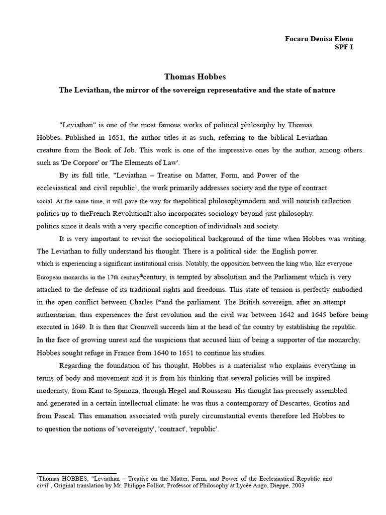 The State of Nature in Thomas Hobbes | PDF | Thomas Hobbes | Sovereignty