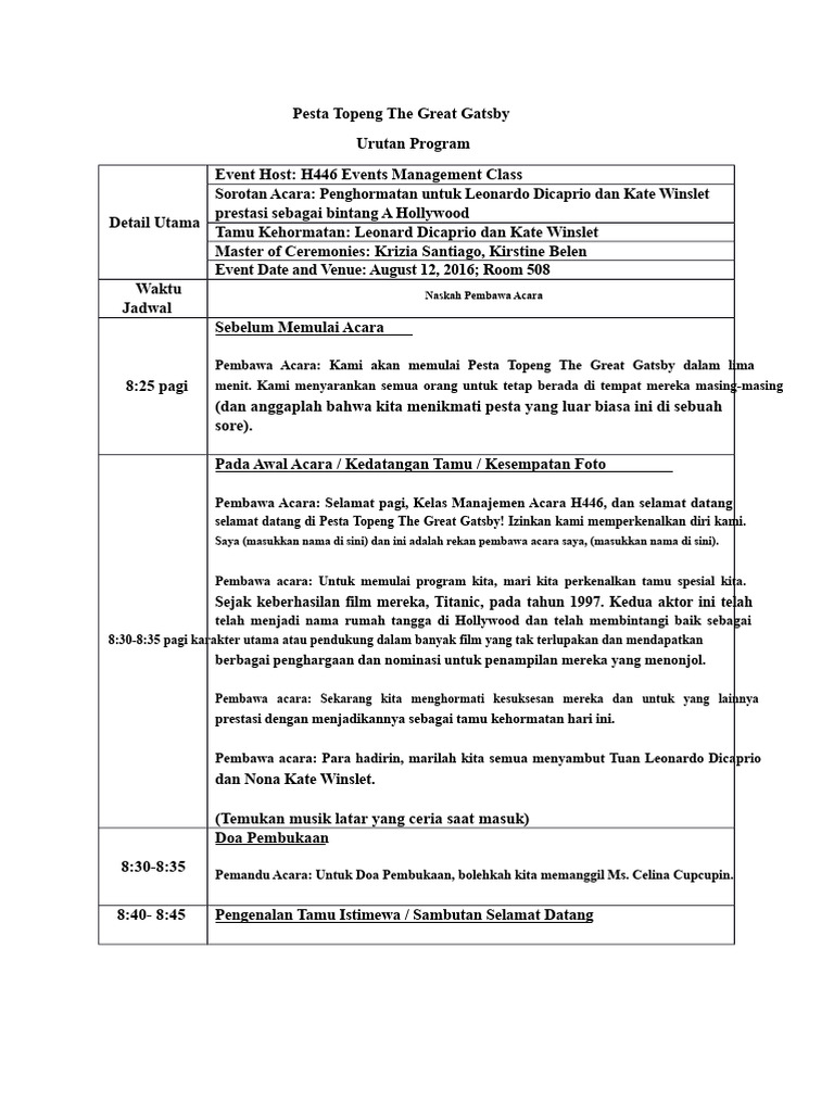 GREAT-GATSBY-MASQUERADE_PROGRAM-SEQUENCE-1 (1).docx | PDF