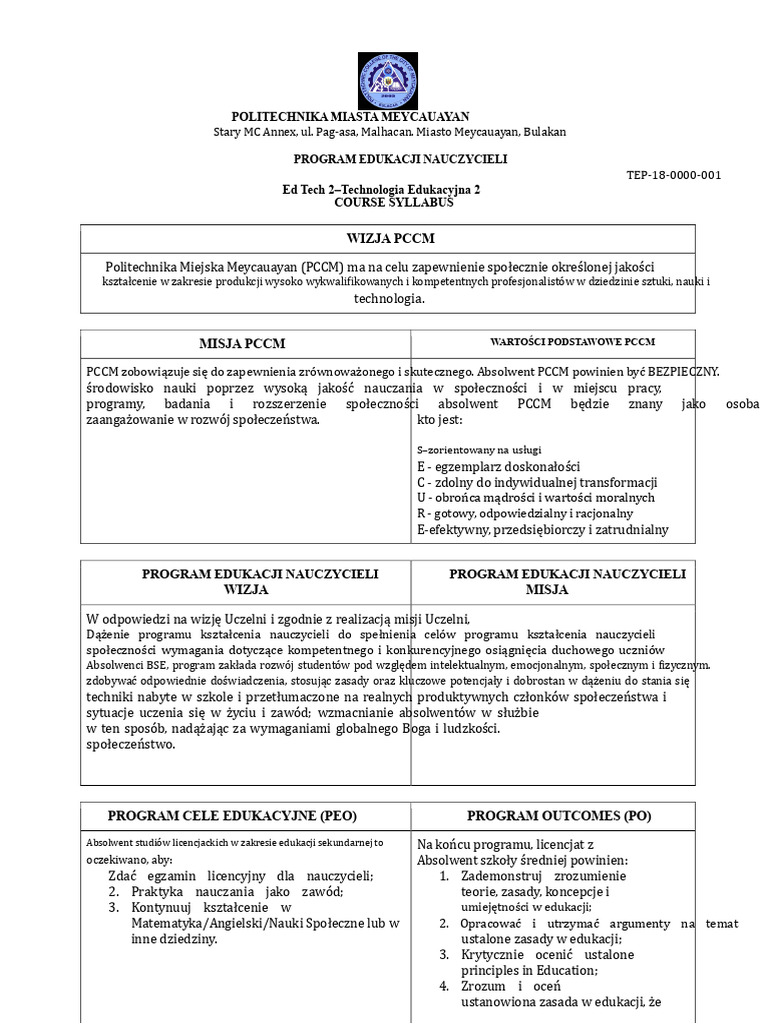 Program nauczania Ed Tech 2 | PDF