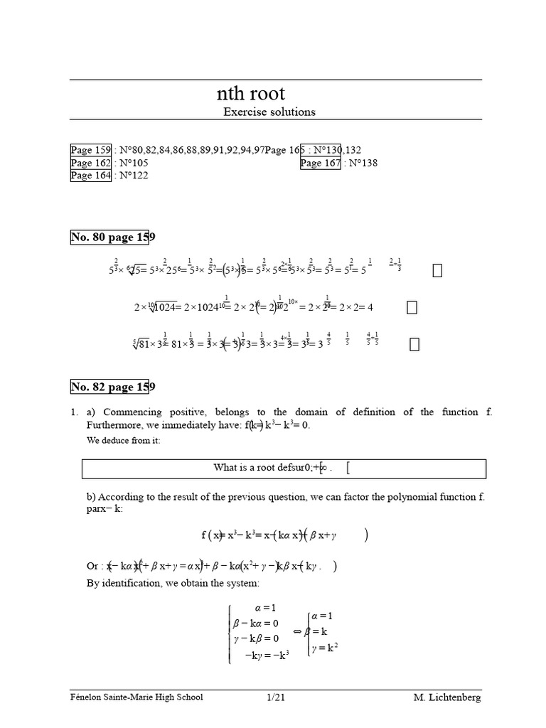nth Root Exercise Solutions | PDF | Function (Mathematics) | Zero Of A ...