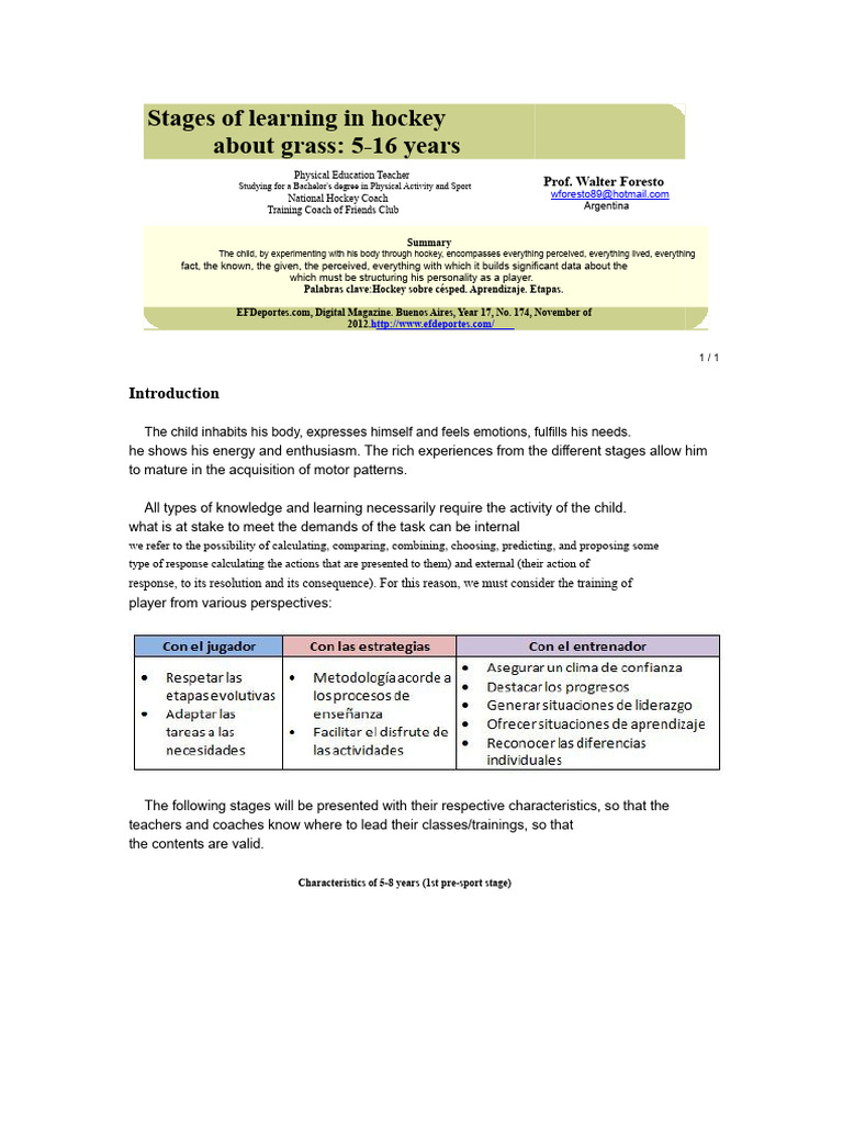 Field Hockey 7 Stages of Learning in Field Hockey | PDF | Behavior Modification | Learning