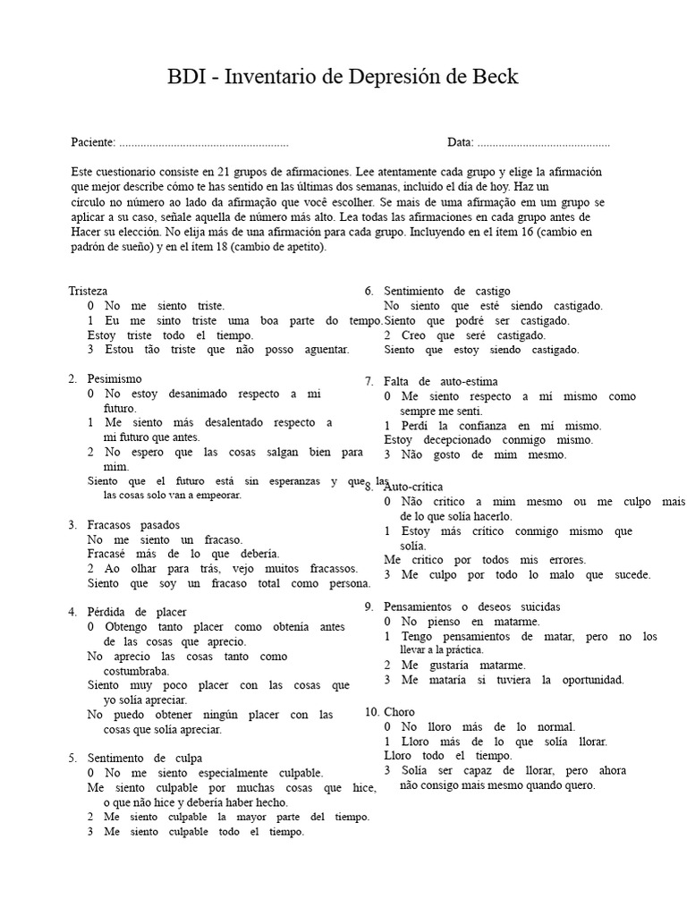 BDI - Inventario de Depresión de Beck | PDF