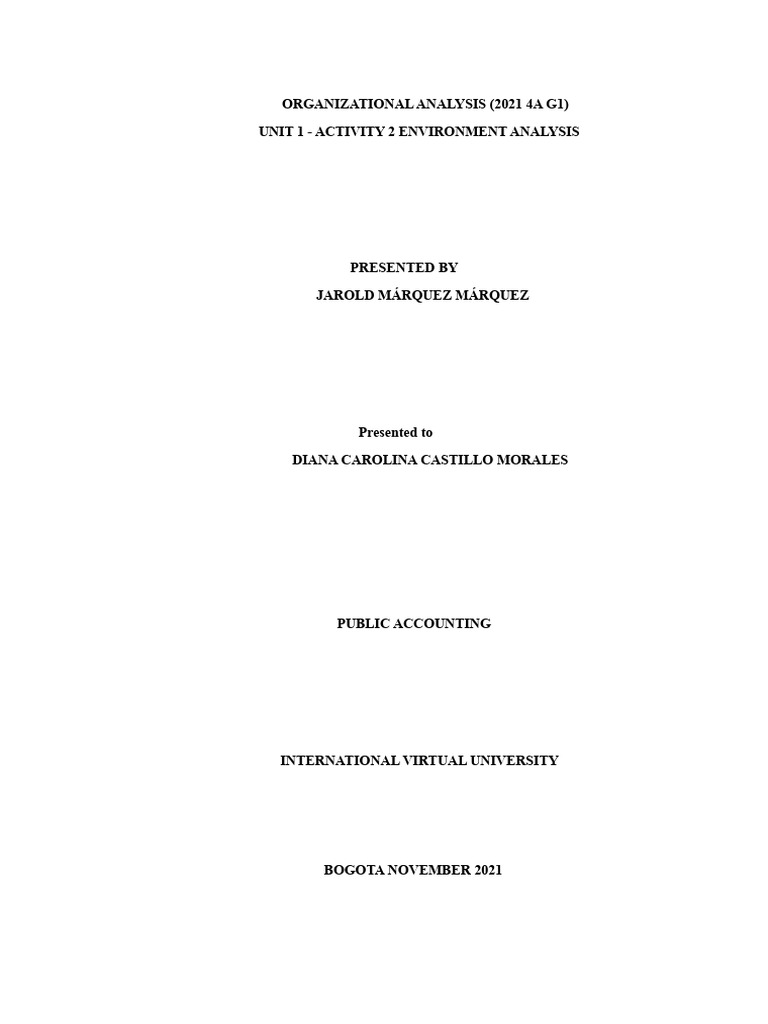 UNIT 1 - ACTIVITY 2 Environment Analysis | PDF | Business | Business ...