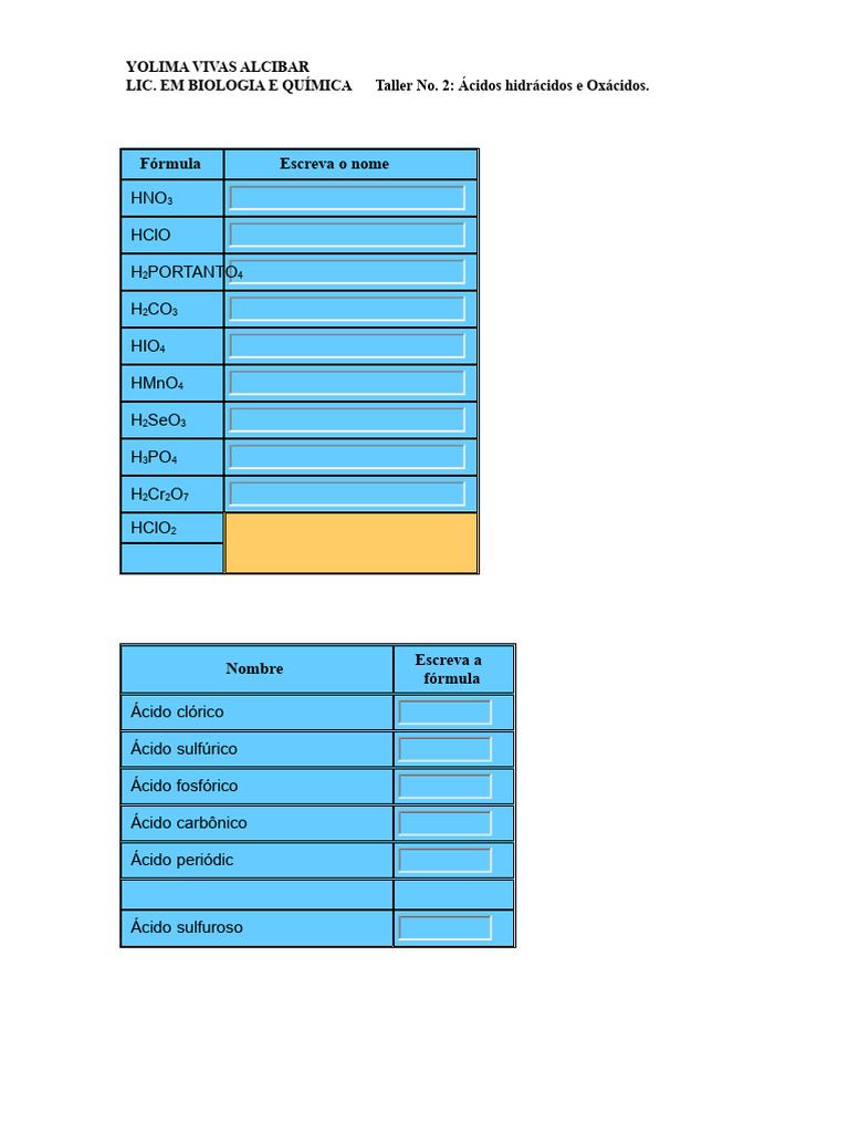 Oficina 2 Ácidos hidrácidos e oxiácidos | PDF