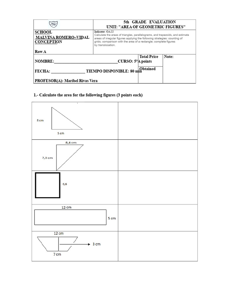 EVALUATION 5 Area of Triangles, Parallelograms, and Trapezoids | PDF