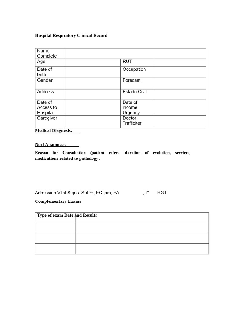 Hospital Respiratory Clinical Record Template | PDF | Physical ...