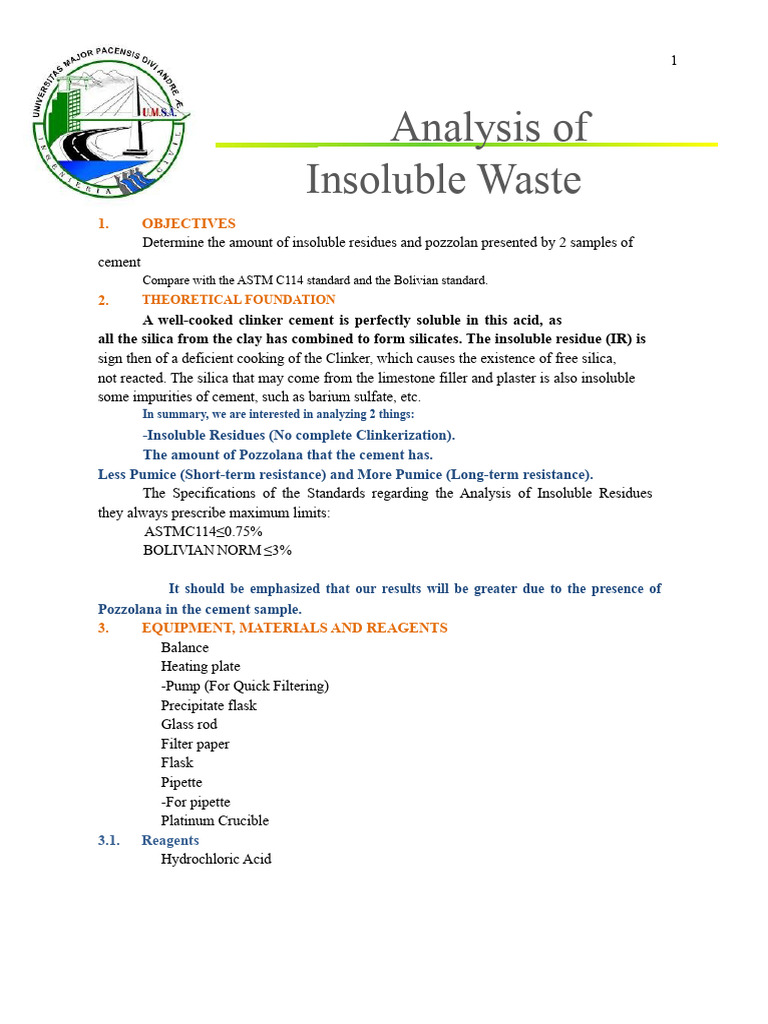 Insoluble Waste Analysis in Cement Samples | PDF | Cement | Solubility