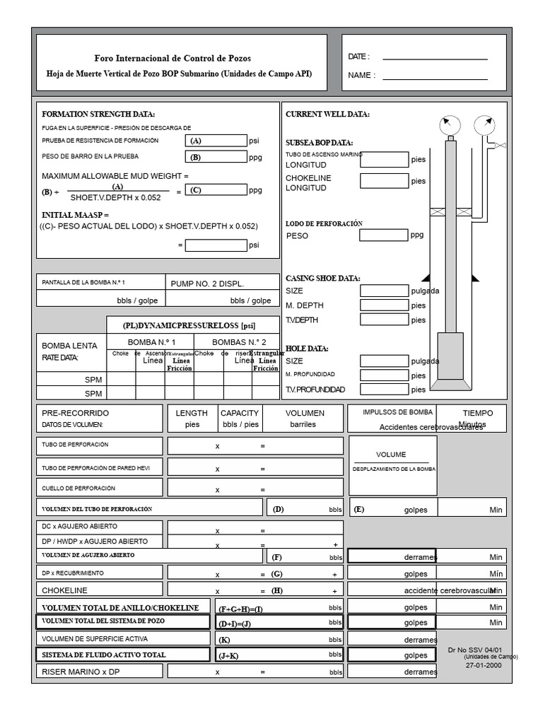 API de Operaciones de Stack BOP Submarino - Hoja de Muerte de Pozo Vertical | PDF | Presión