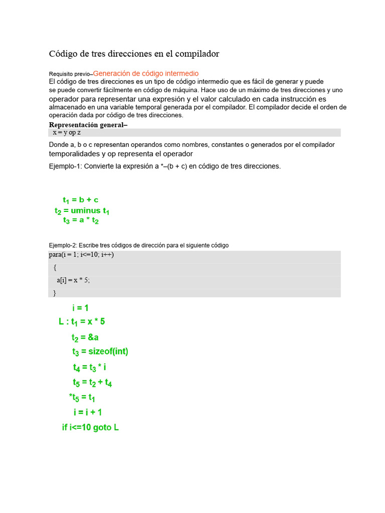 Código de Tres Direcciones en Compiladores | PDF | Compilador ...