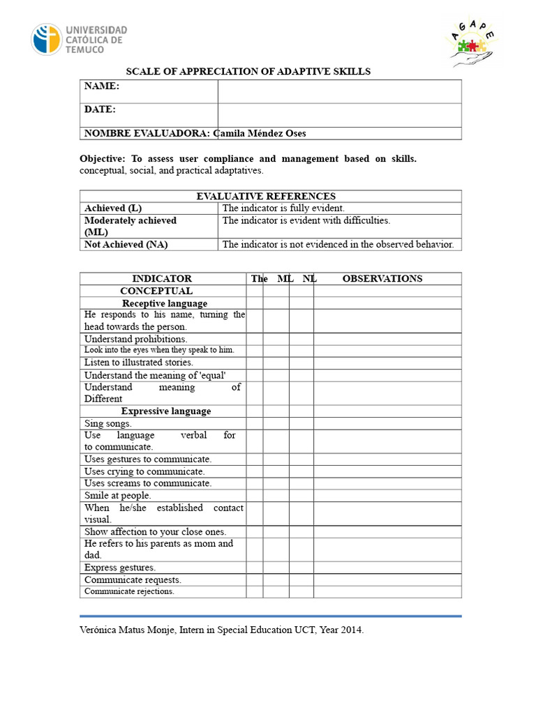 Adaptive Skills Assessment Scale | PDF | Object (Grammar) | Word