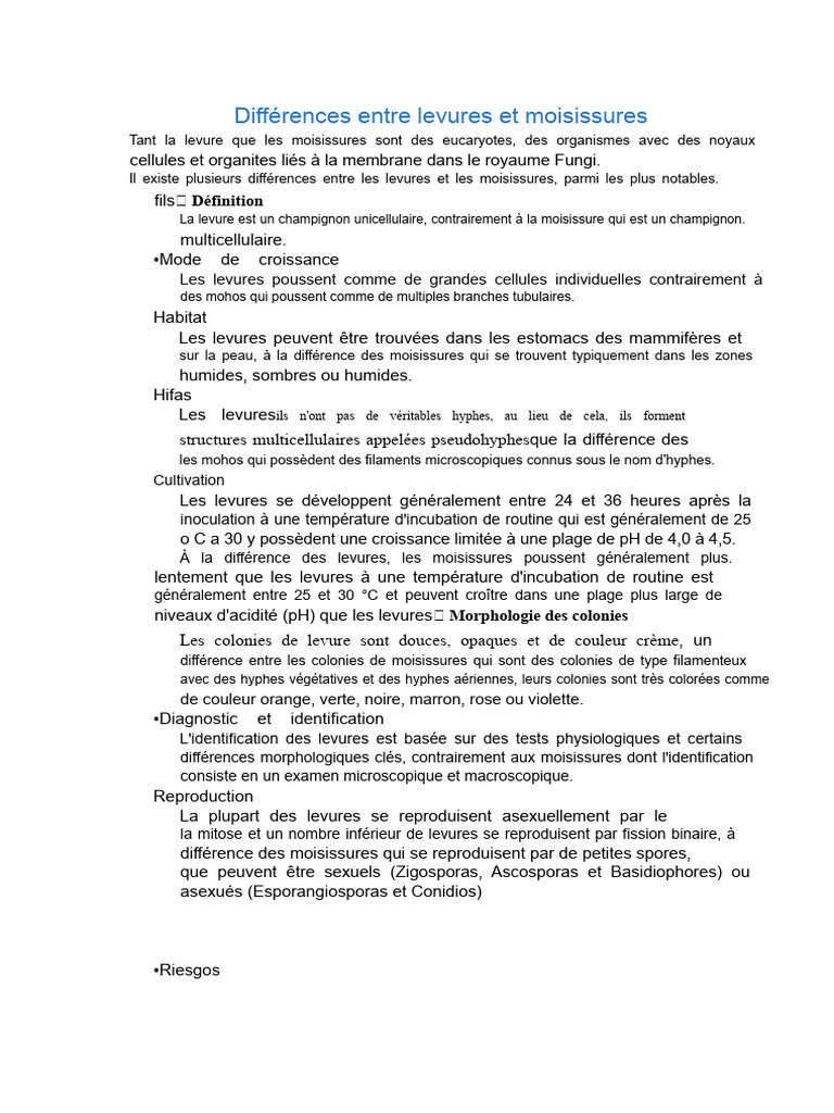 Levures vs Moisissures : Différences Clés | PDF | Candidose | Candida