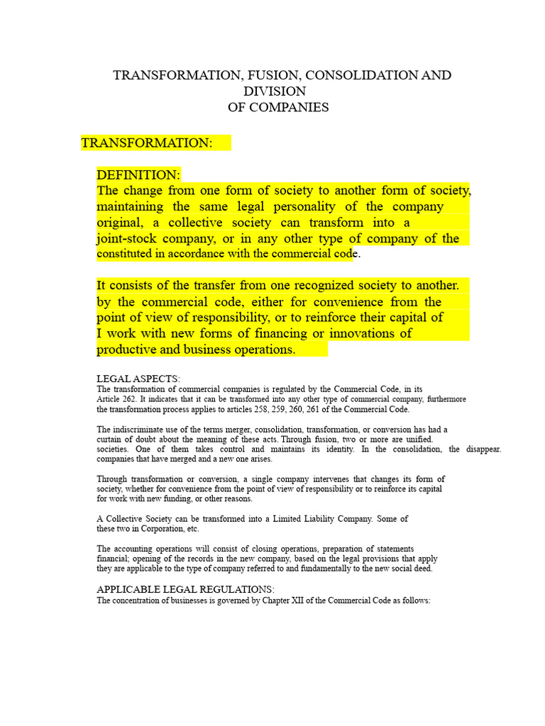 MERGER AND TRANSFORMATION OF COMPANIES 27022021 | PDF | Balance Sheet ...