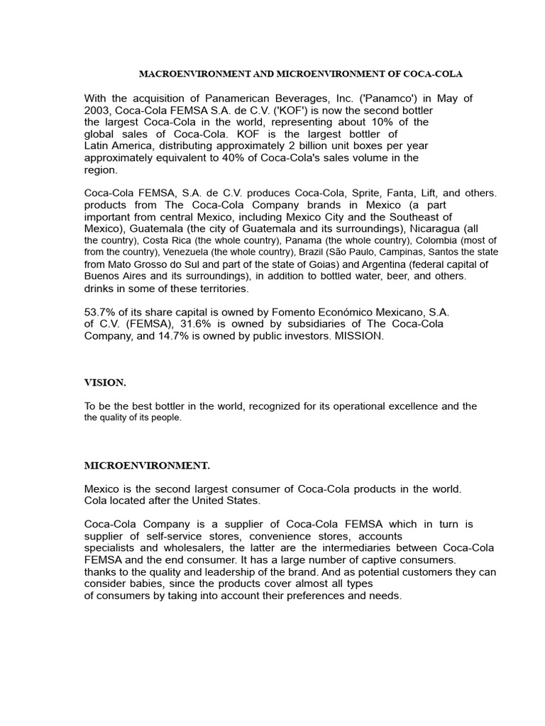 MACROENVIRONMENT AND MICROENVIRONMENT OF COCA.docx | PDF | Coca Cola