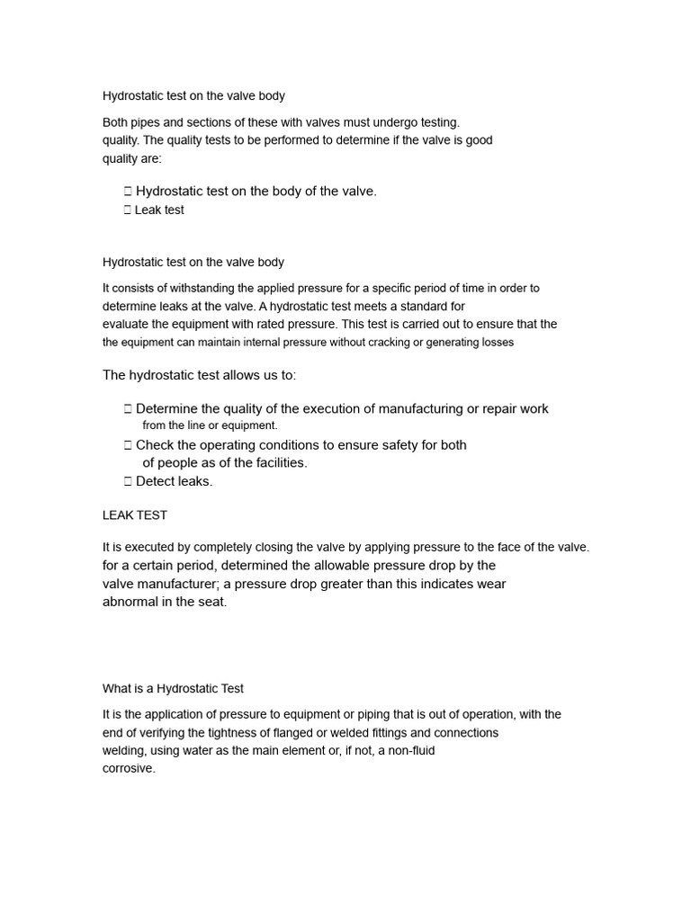 Hydrostatic Test On The Valve Body | PDF
