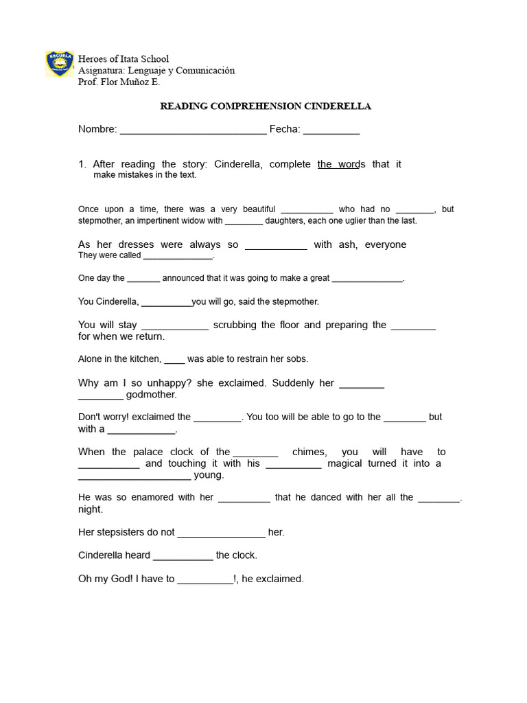 Reading Comprehension Cinderella | PDF | Cinderella | Folklore