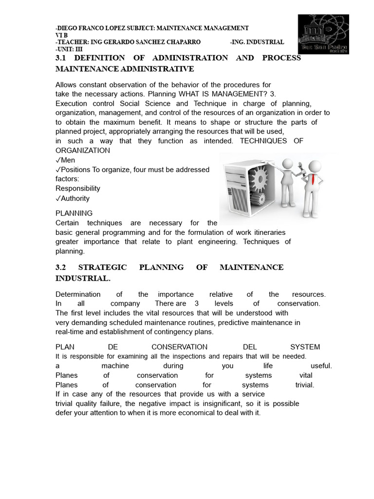 3.1 Definition of Administration and Process Maintenance Administrative ...