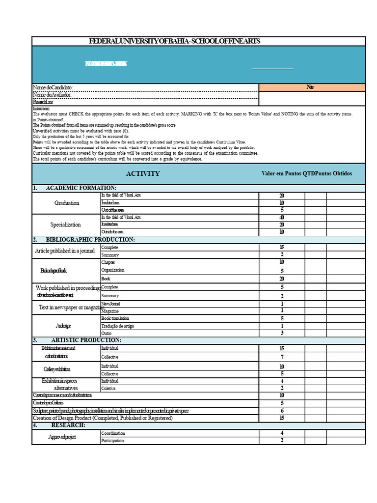UFBA Fine Arts Master's Evaluation Criteria | PDF