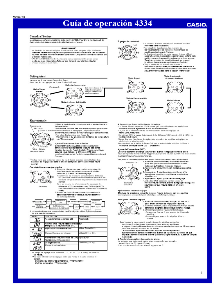 Guide d'utilisation de la montre CASIO | PDF | Données numériques ...