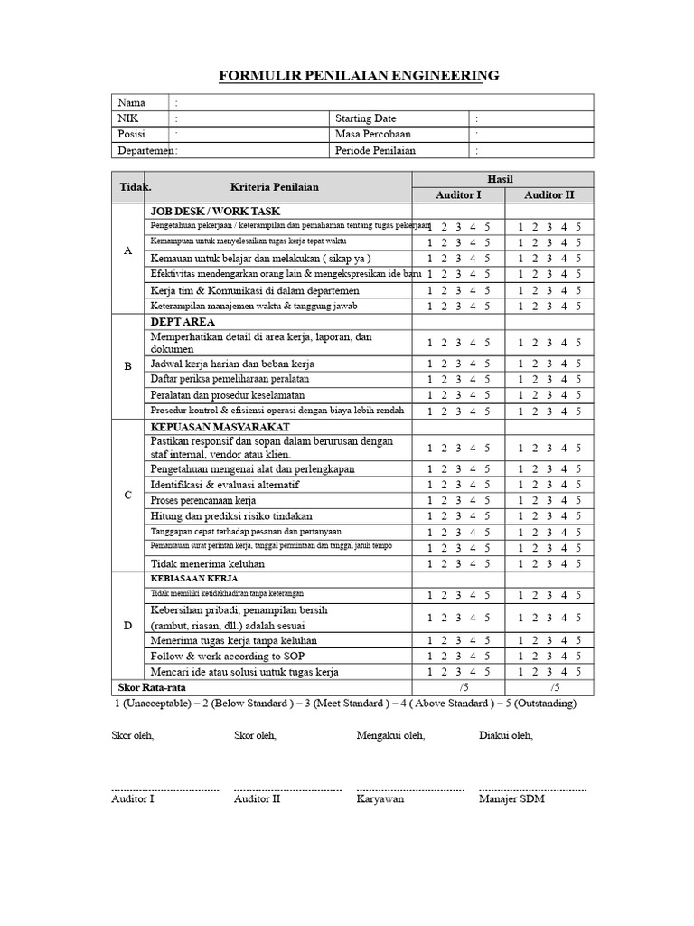 Formulir Penilaian Kinerja Engineering | PDF