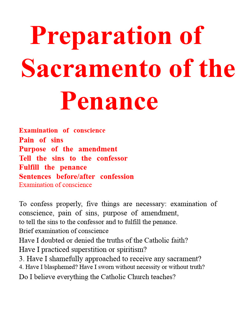 Preparation For The Sacrament of Penance | PDF | Penance | Confession ...