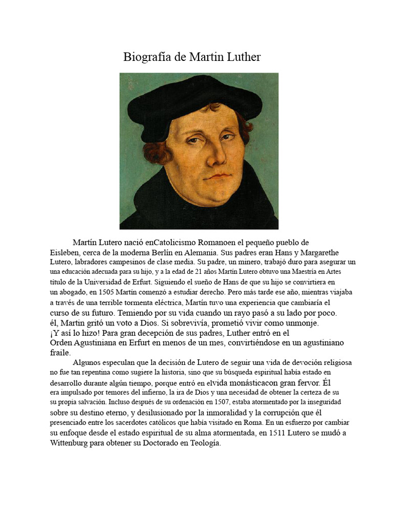 Biografía de Martín Lutero: Vida y Fe | PDF