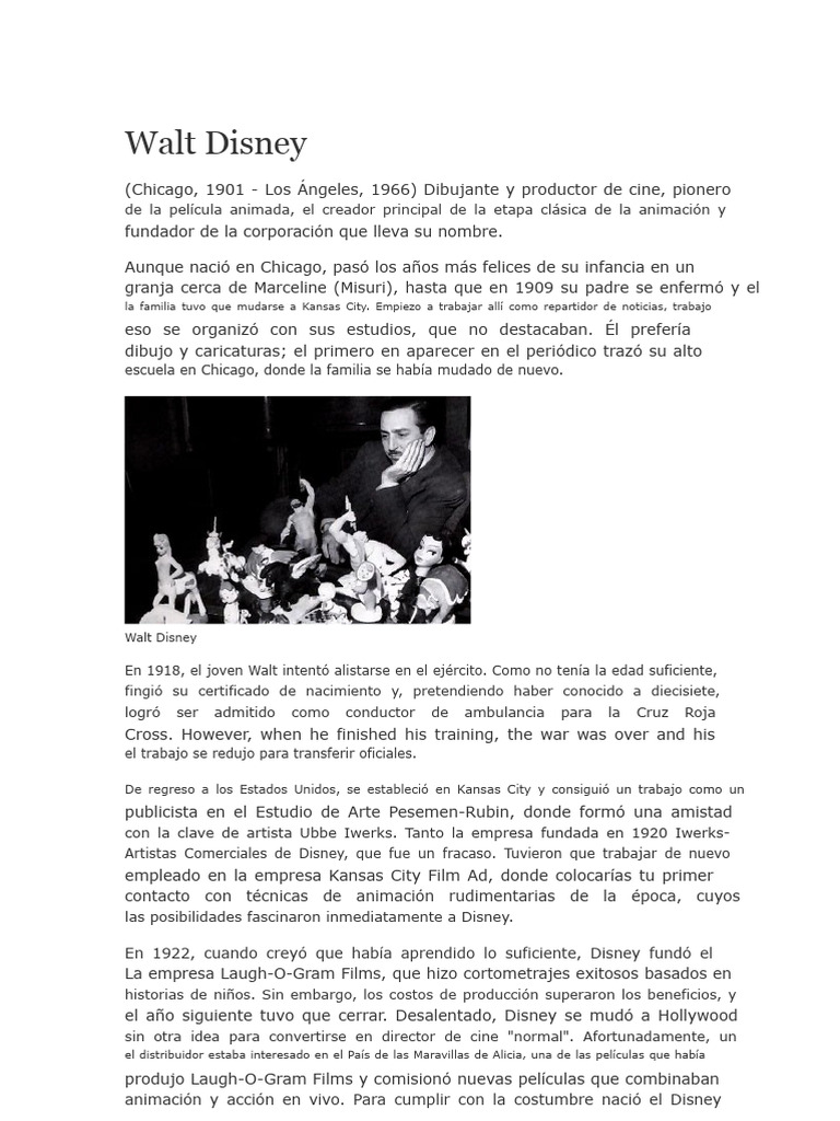 Biografía de Walt Disney | PDF | Walt Disney | La compañía Walt Disney