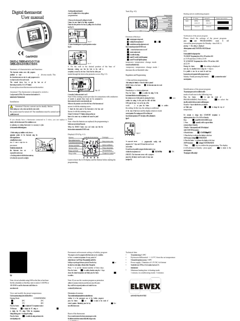 CT100 Instructions | PDF | Thermostat | Electricity