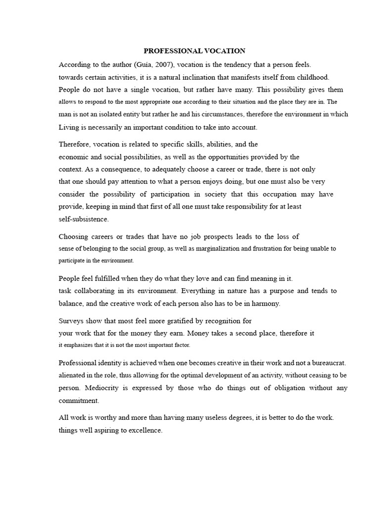 The Professional Vocation | PDF | Happiness | Profession