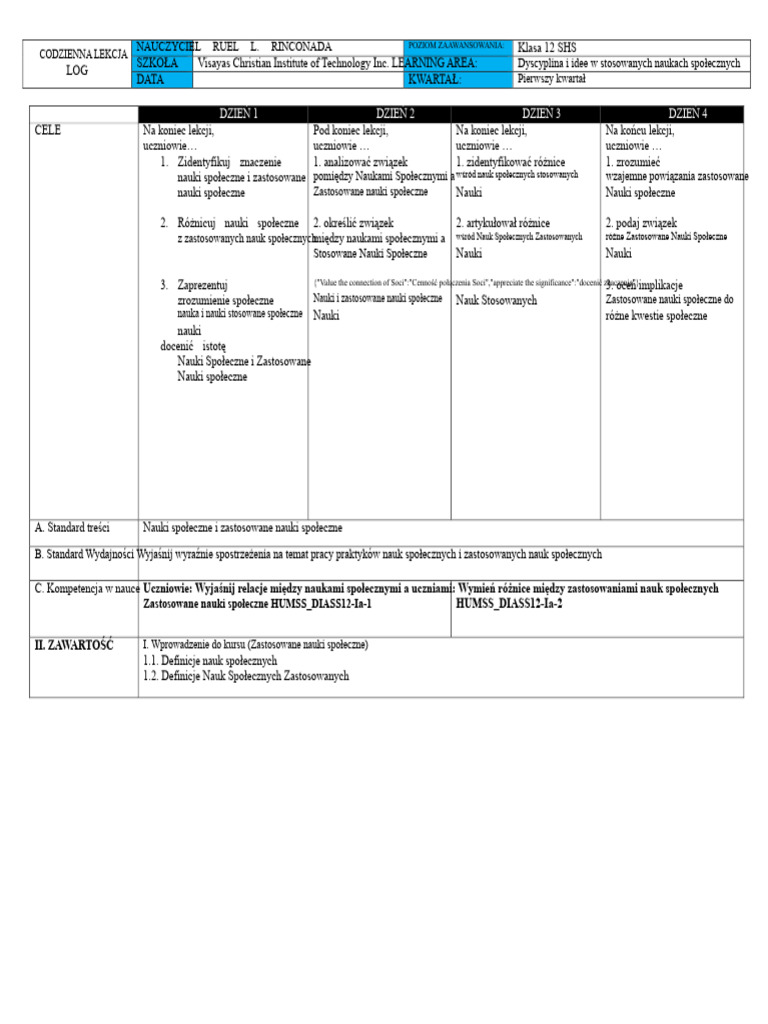 Codzienny Dziennik Lekcji Dla DIASS | PDF