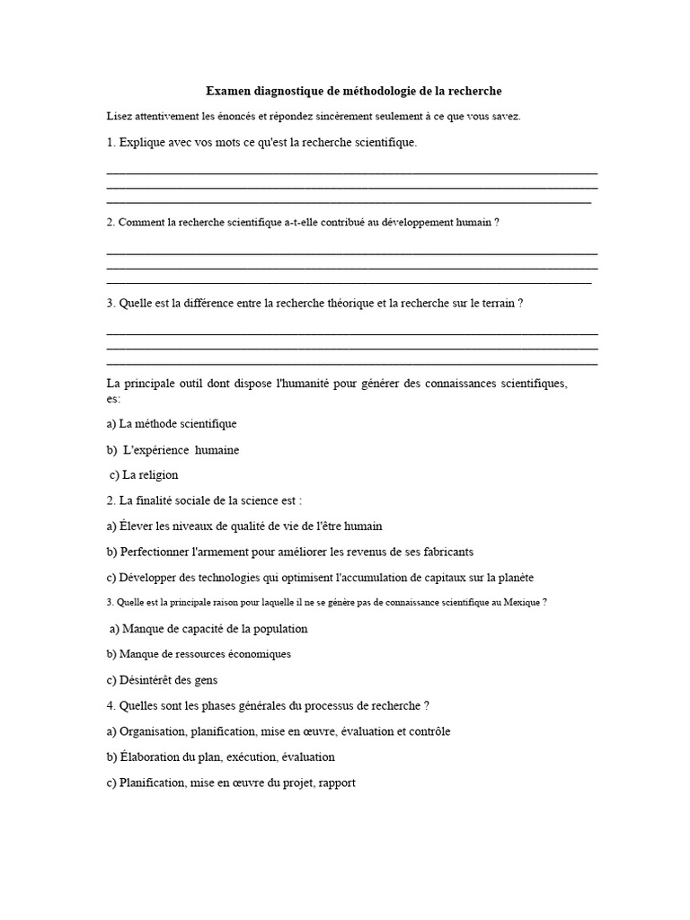 Examen sur la méthodologie de recherche | PDF