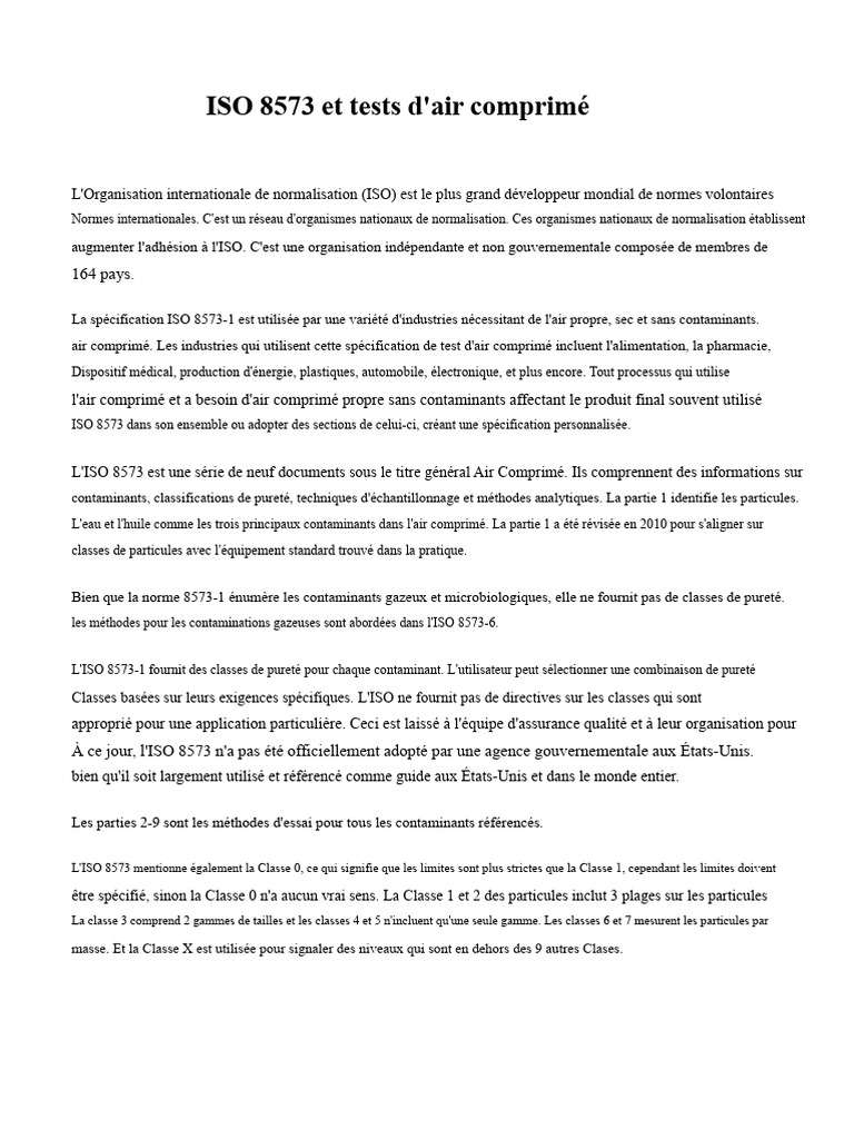 Norme ISO 8573-1 pour l'air comprimé | PDF | Organisation ...
